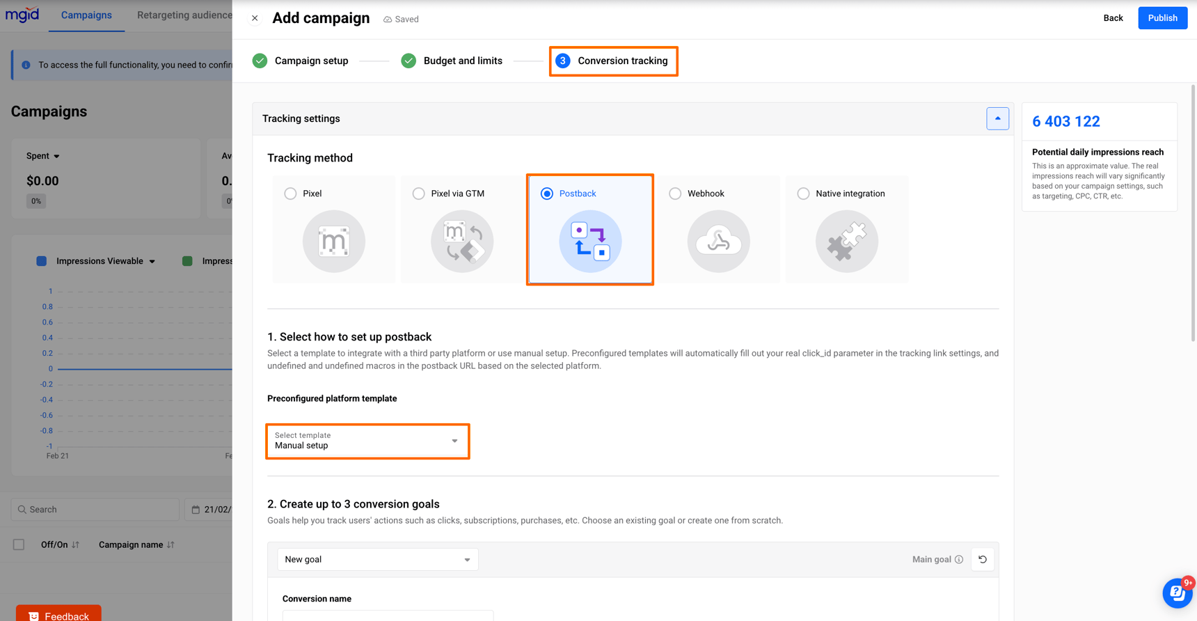 RedTrack Tracker Integration in MGID Ads